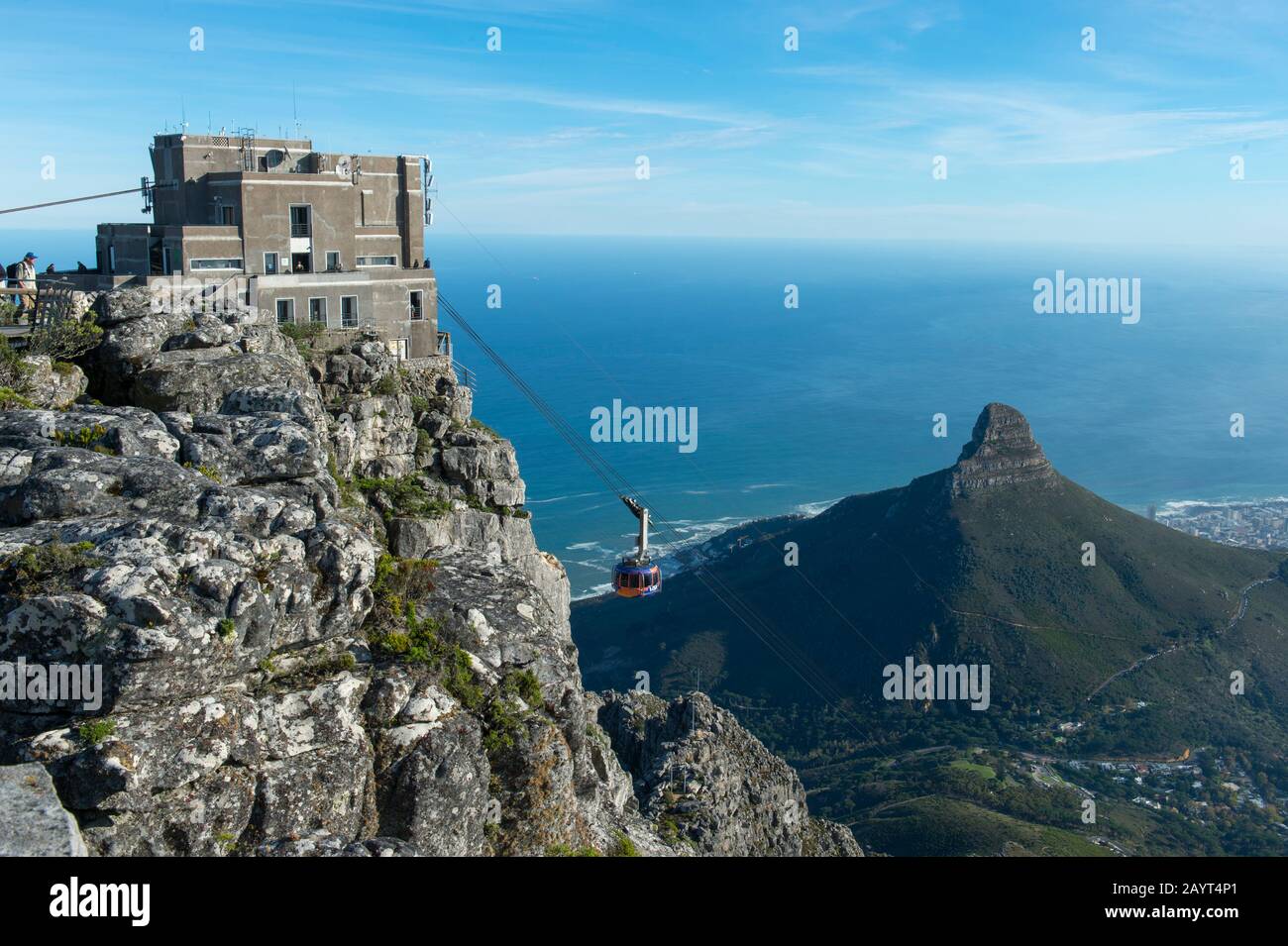 View of the Cableway station on top of Table Mountain in Cape Town ...