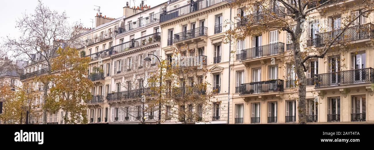 Paris, typical facade and windows, beautiful buildings in the Marais ...