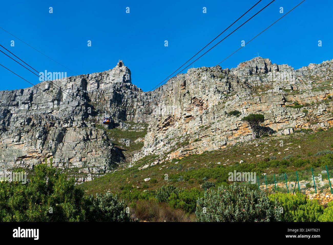 View of Table Mountain and the Cableway in Cape Town, South Africa ...