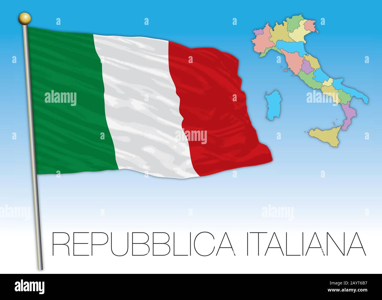 Italy official national flag and regional map, European Union, vector ...