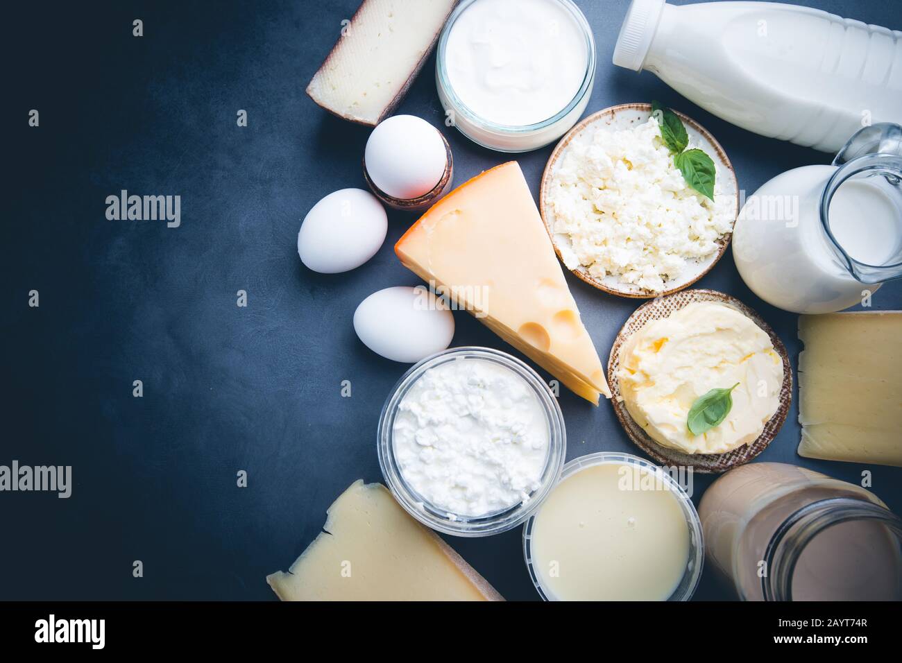 Fresh dairy products, milk, cottage cheese, eggs, yogurt, sour cream ...