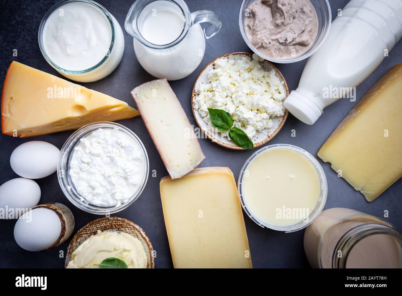 Fresh dairy products, milk, cottage cheese, eggs, yogurt, sour cream ...
