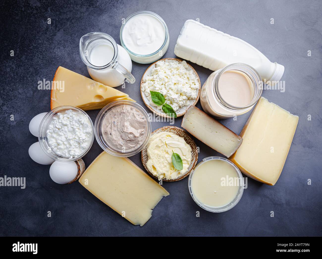Fresh dairy products, milk, cottage cheese, eggs, yogurt, sour cream ...