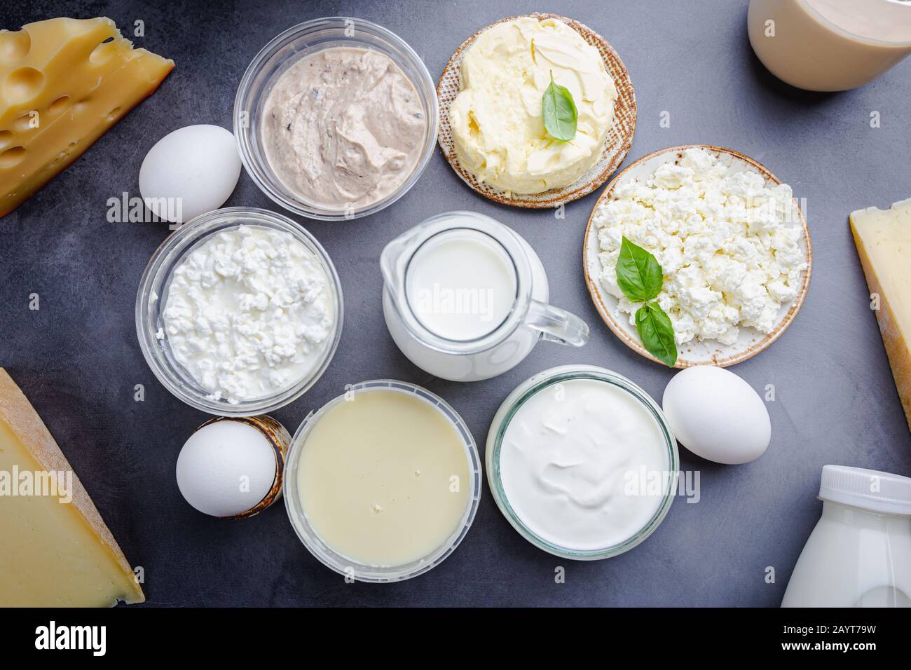 Fresh dairy products, milk, cottage cheese, eggs, yogurt, sour cream ...