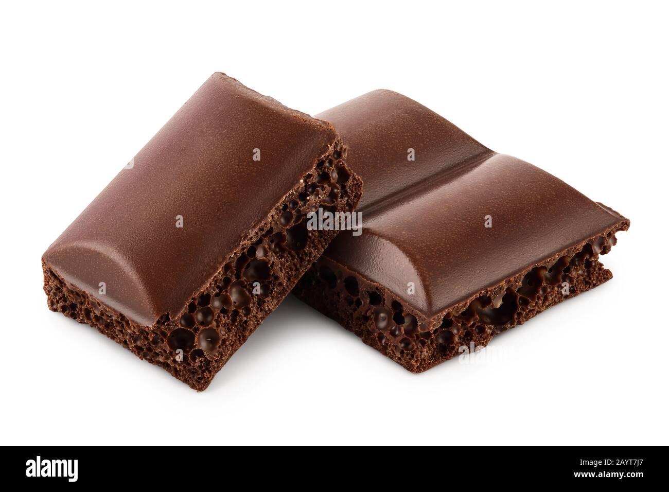 Small dark chocolate pieces isolated on white background with clipping ...