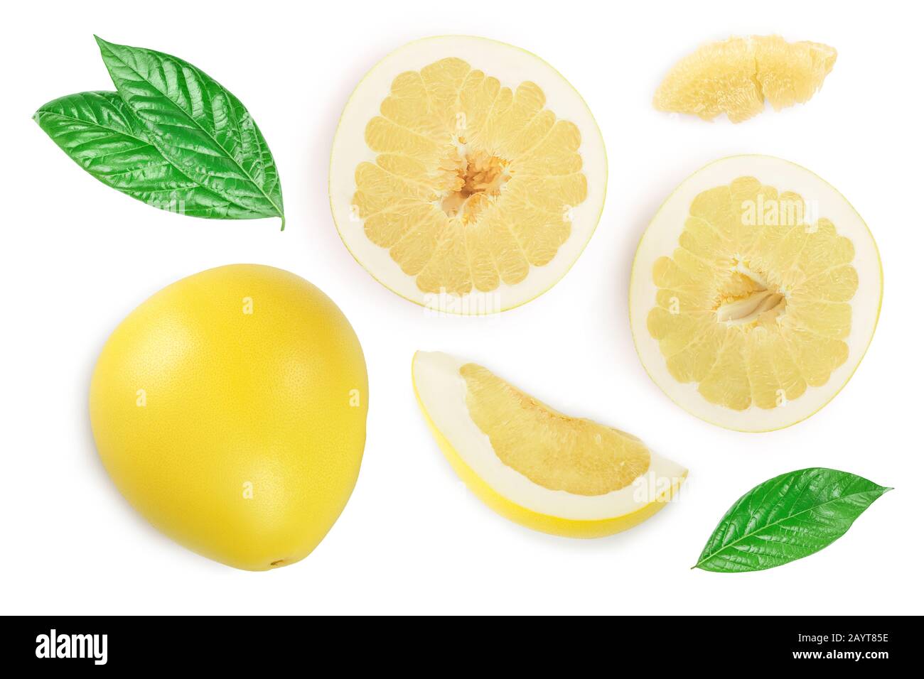 slice of pomelo isolated on white background. Top view. Flat lay Stock ...
