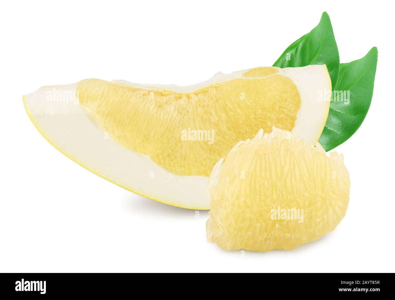slice of pomelo with leaf isolated on white background Stock Photo - Alamy