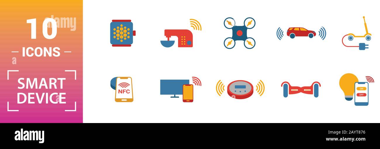 Smart Devices icon set. Include creative elements drone, smart car ...