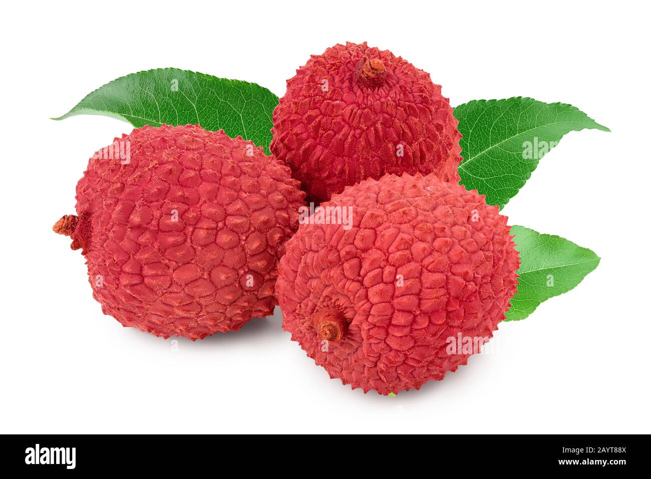 lychee fruit with leaves isolated on white background with clipping ...