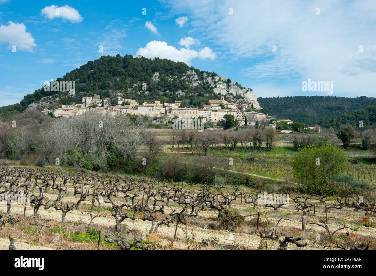 View of the medieval village of Seguret in the Vaucluse department of ...