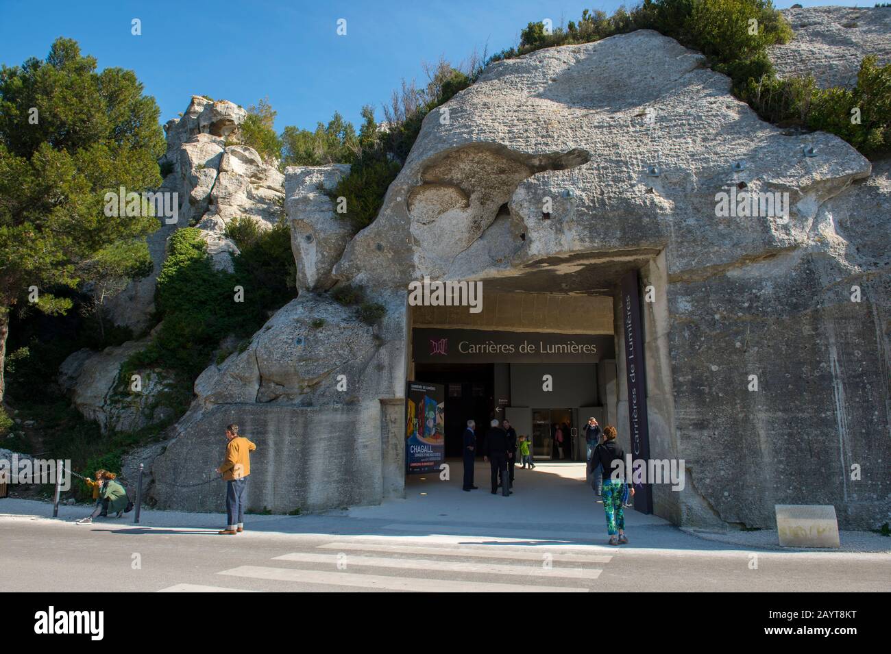 Entrance to the Carrieres de Lumieres (Quarries of Lights) is a ...
