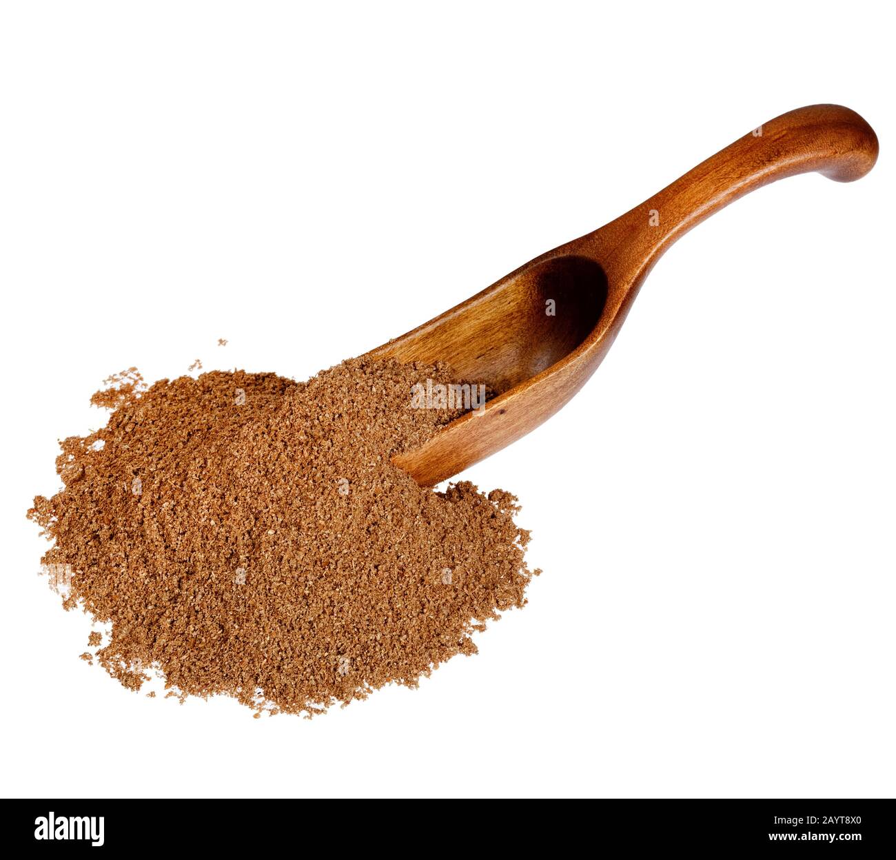 Raw organic coriander spice in the wooden spoon, isolated on white ...