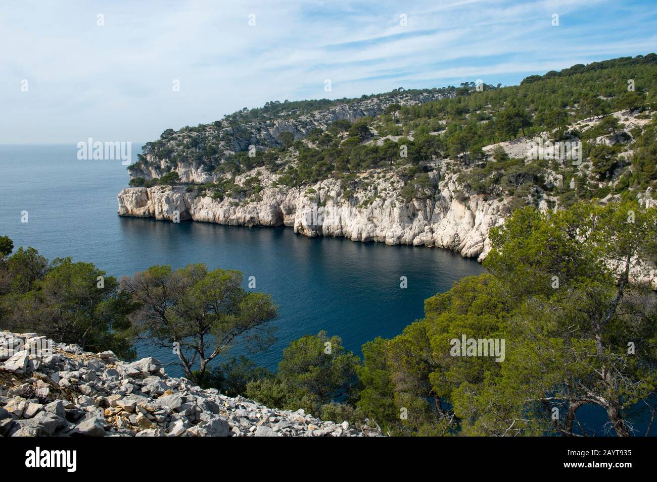 View of the Calanque de Port-Pin in the Calanques National Park near ...