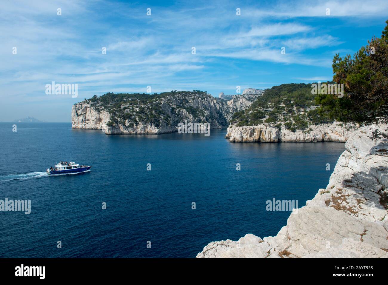 View of the Calanque de Port-Pin in the Calanques National Park near ...
