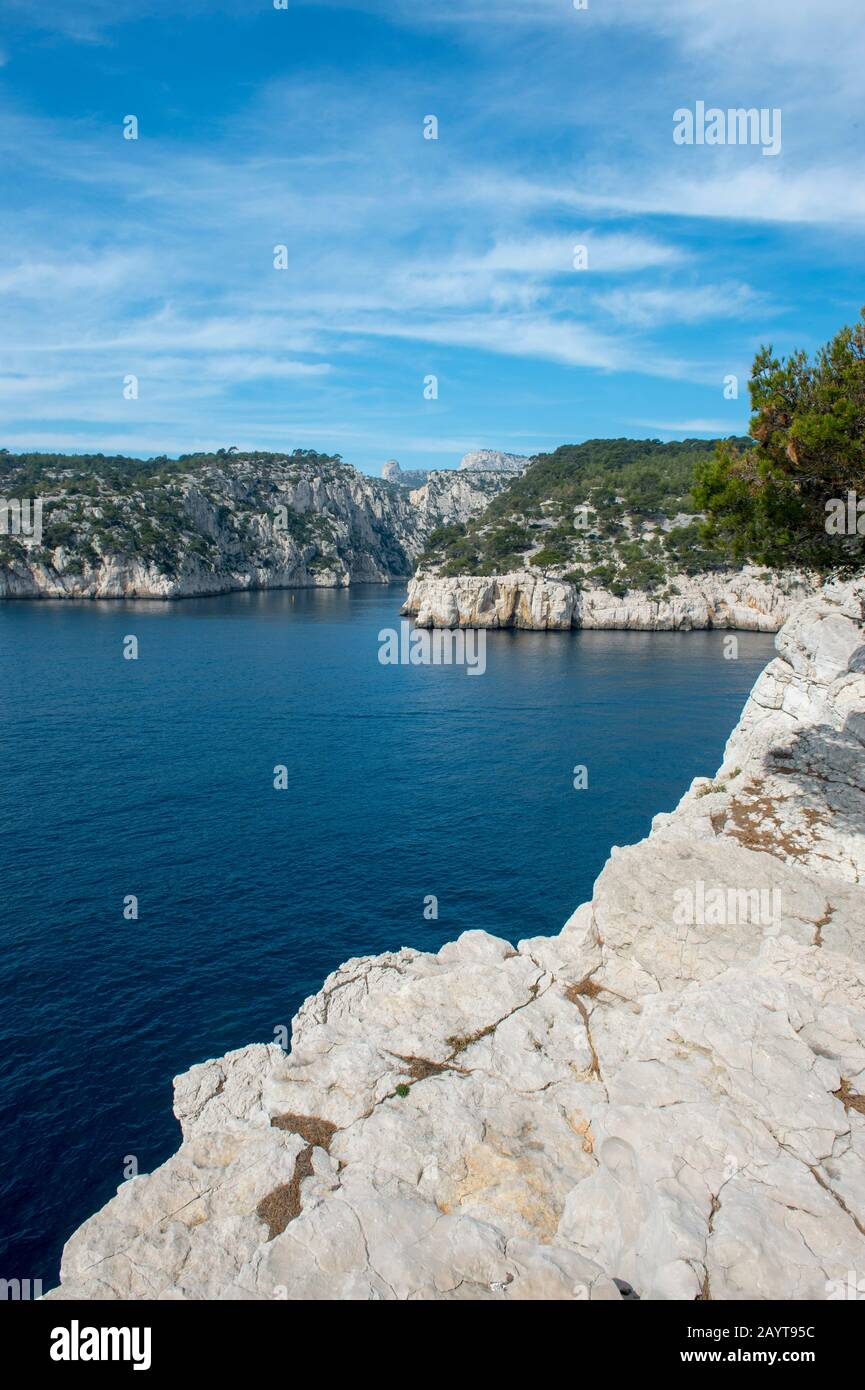 View of the Calanque de Port-Pin in the Calanques National Park near ...