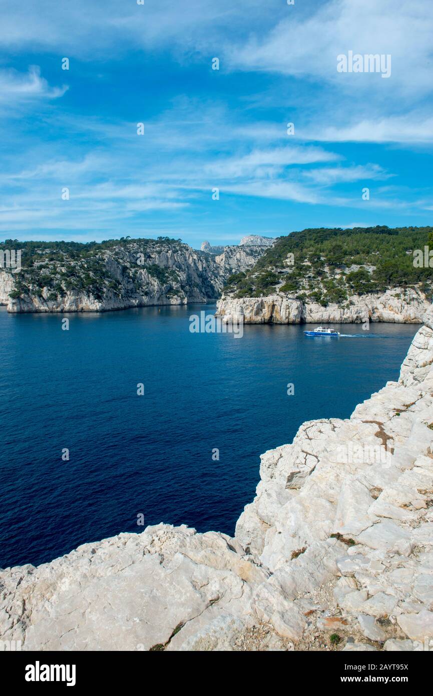 View of the Calanque de Port-Pin in the Calanques National Park near ...