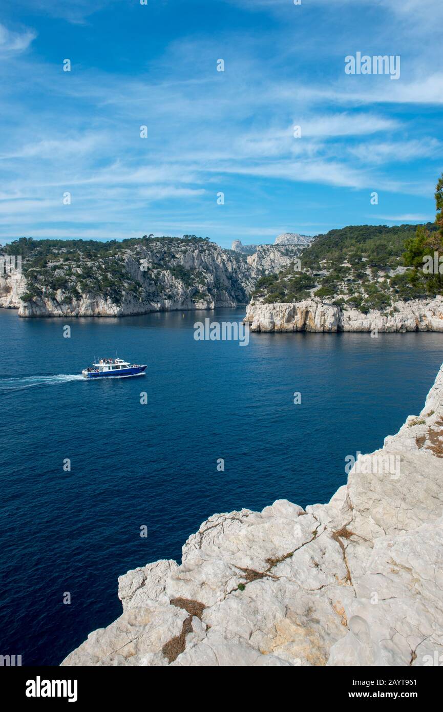 View of the Calanque de Port-Pin in the Calanques National Park near ...