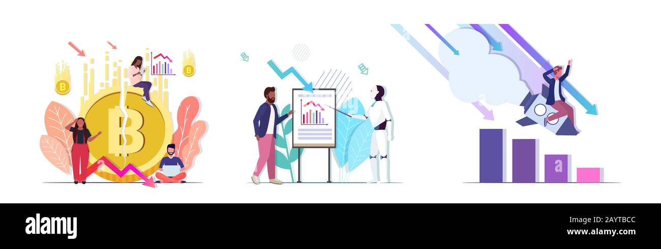 set businesspeople frustrated about financial crisis collapse of crypto ...