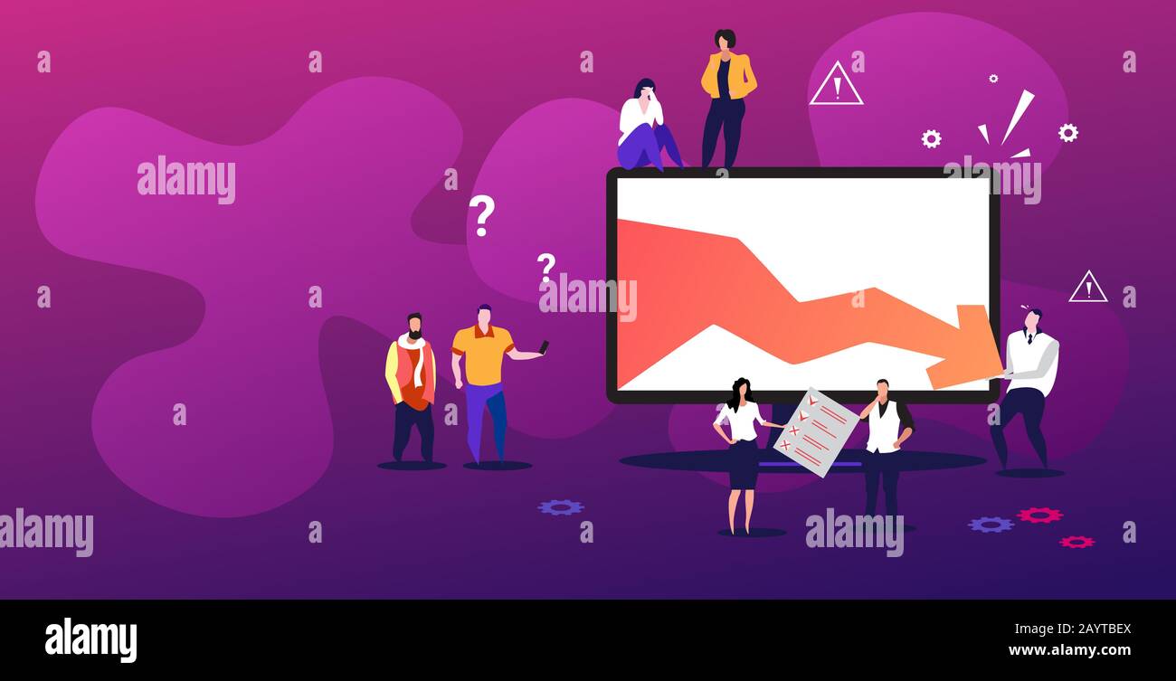 stressed businesspeople stopping economic arrow falling down financial ...