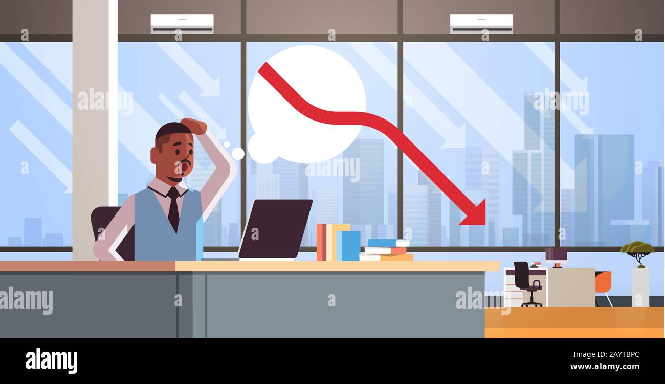 businessman frustrated about falling economic graph arrow fall down ...