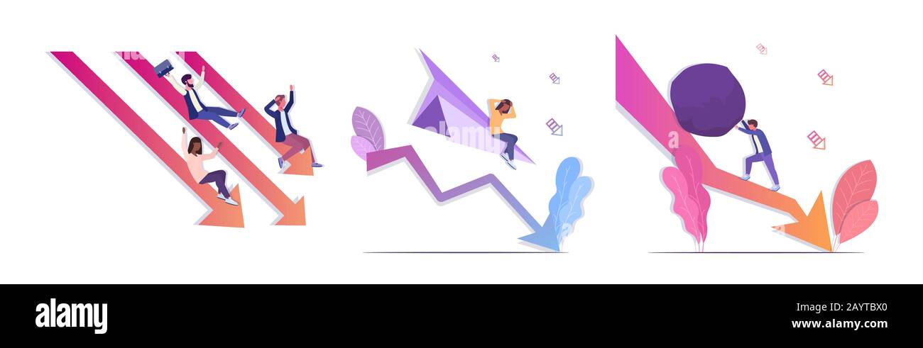 set businesspeople frustrated about financial crisis crash project ...