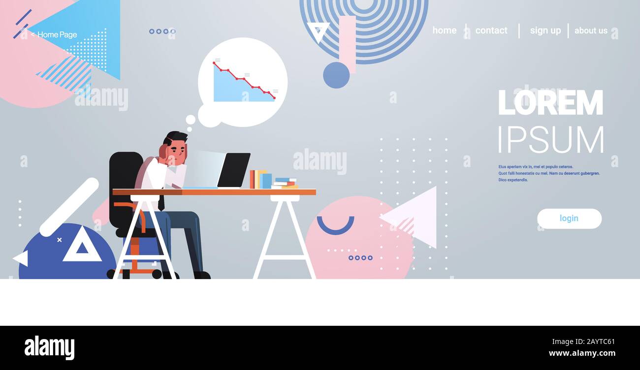 businessman frustrated about falling economic graph arrow fall down ...