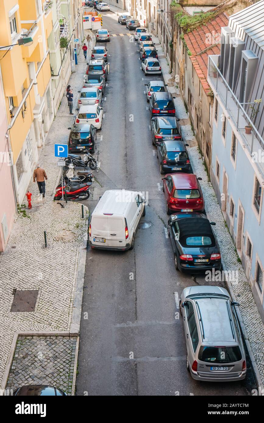 narrow road from above in lisbon portugal Stock Photo - Alamy