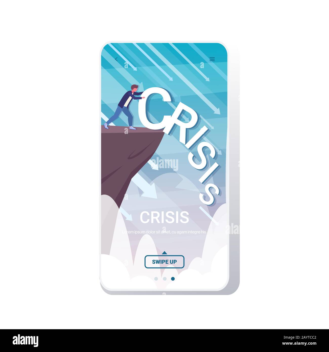 businessman pushing crisis word into abyss problem solution finance ...