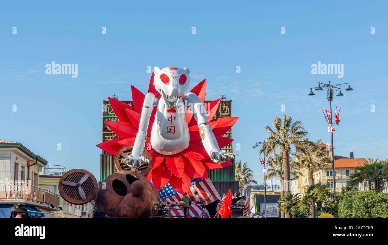 The allegorical float called `Il grande balzo` in parade at the famous ...