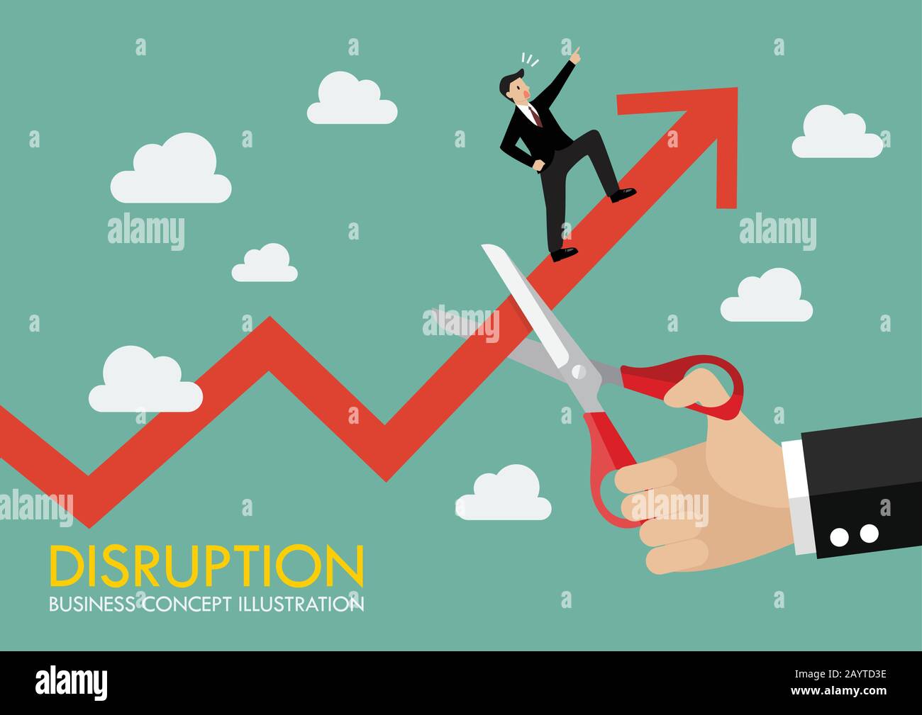 Big hand cutting growing graph with businessman on it. Business ...