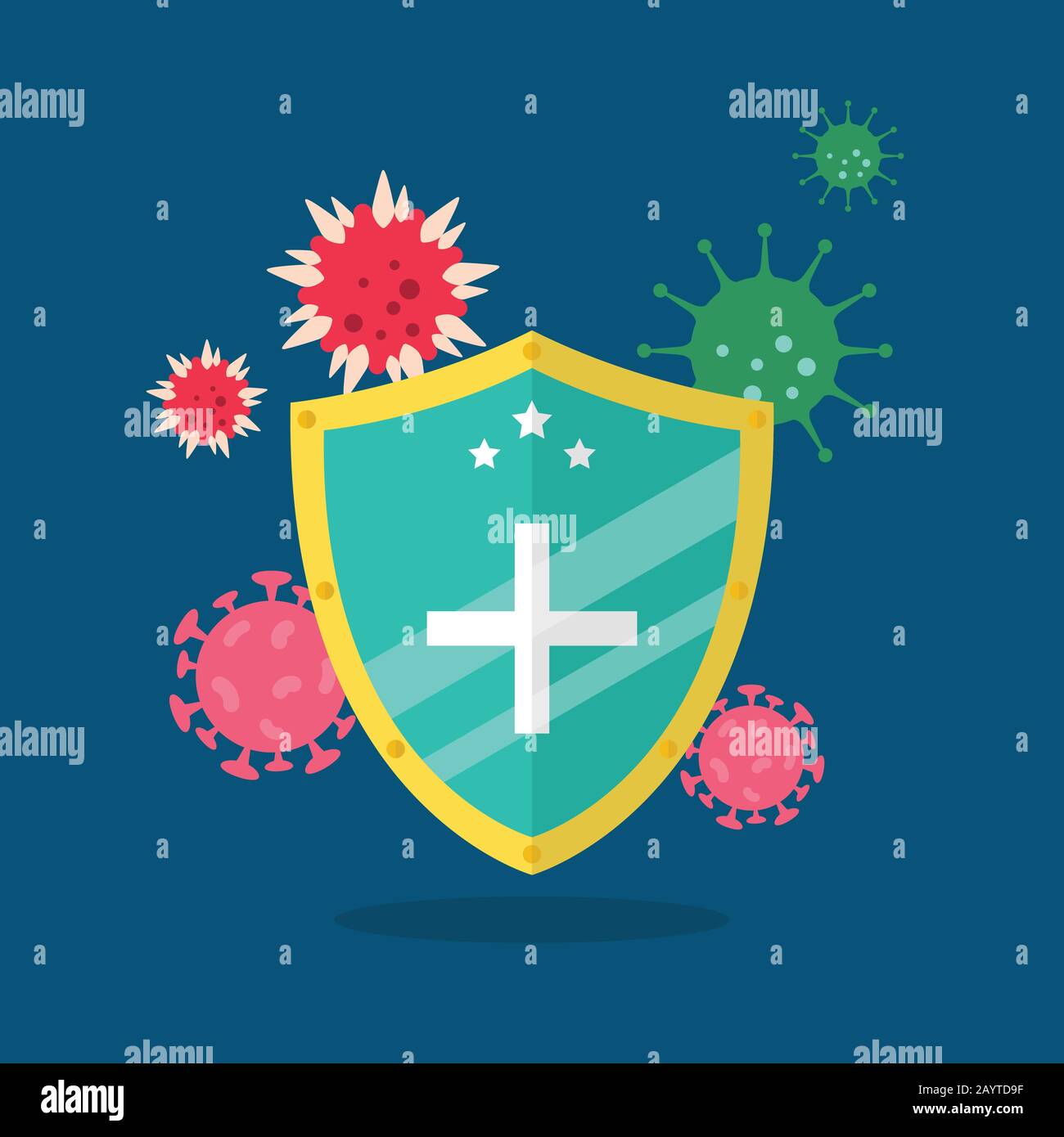Shield protecting virus icons. Flat style vector illustration Stock ...