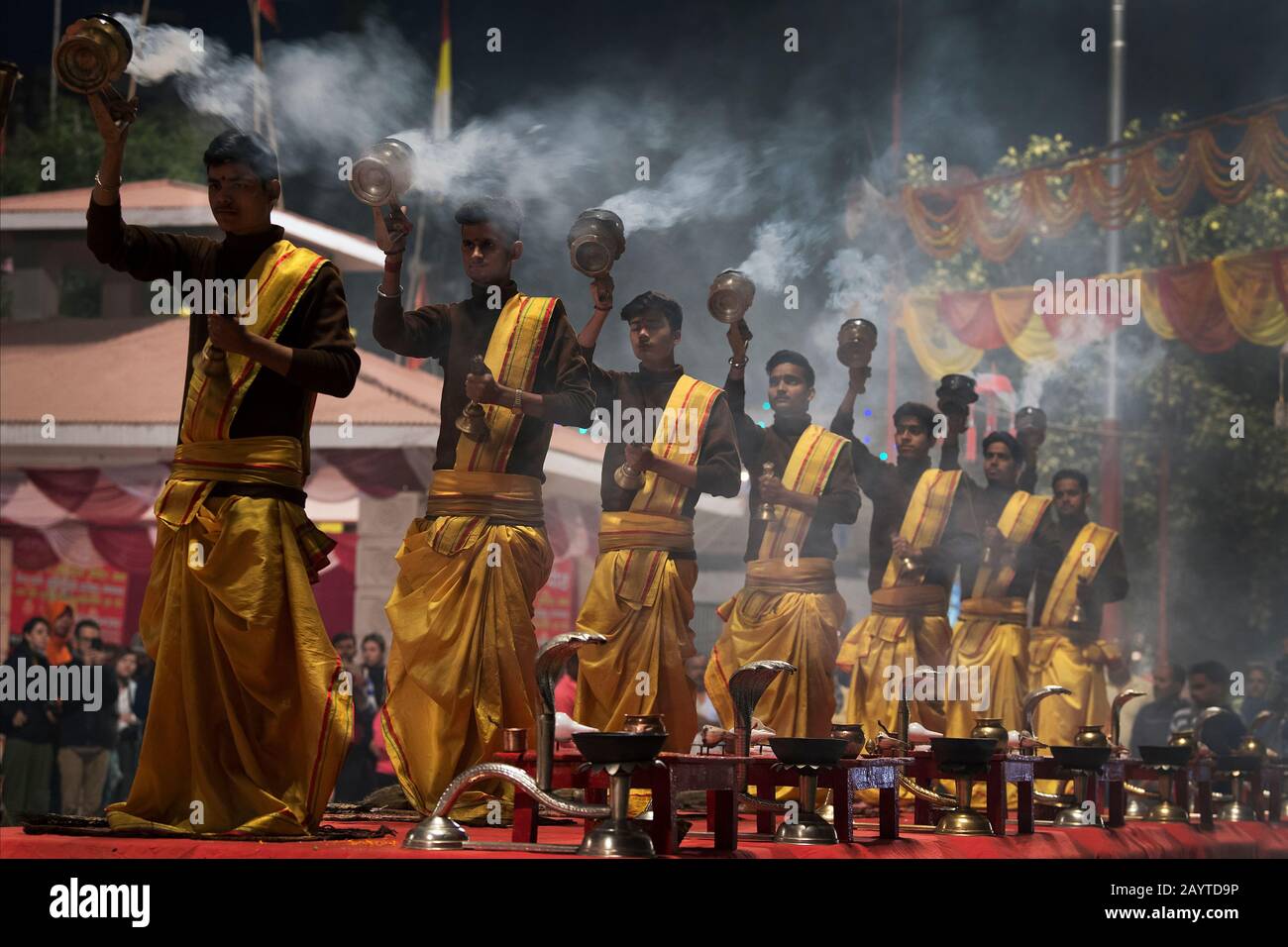 The image of Ganga Aarti at Ghats or holy steps of Varanasi, Ganges ...