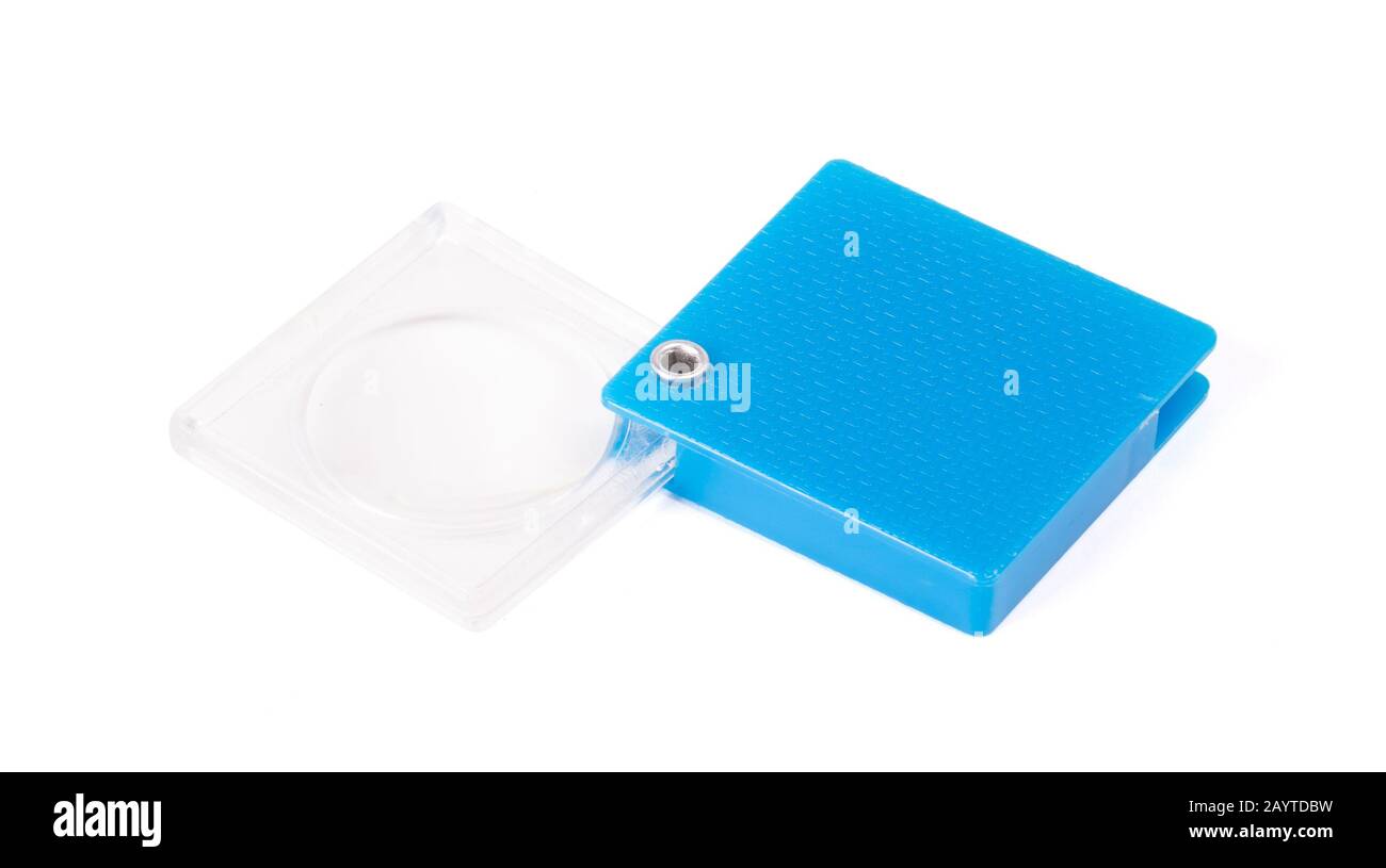 Old blue loupe isolated on white background Stock Photo - Alamy