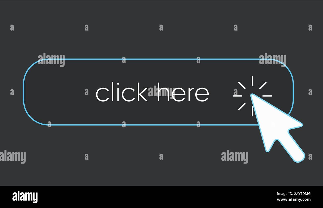 Click here banner. Web button with action of hand pointer. Click here, UI button concept. Vector ...