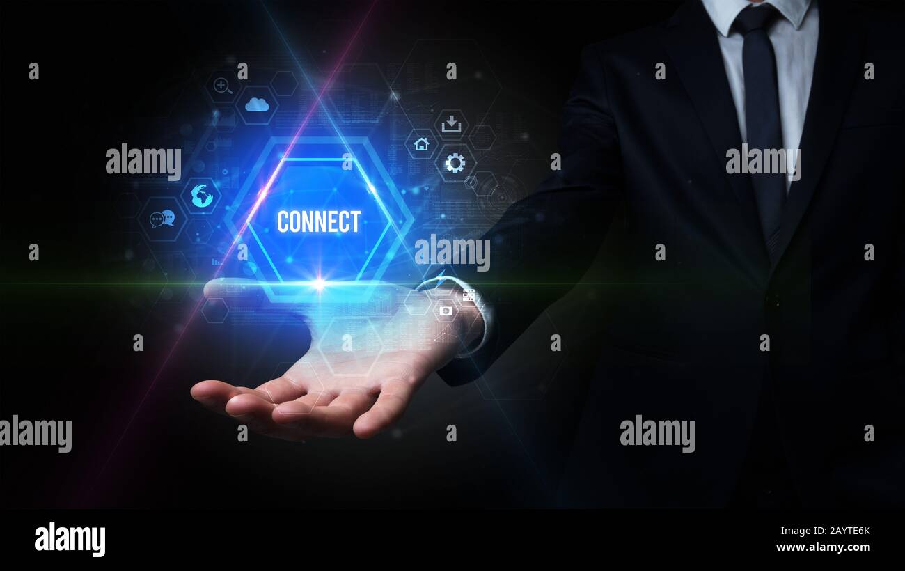 Man hand holding CONNECT inscription, social media concept Stock Photo ...
