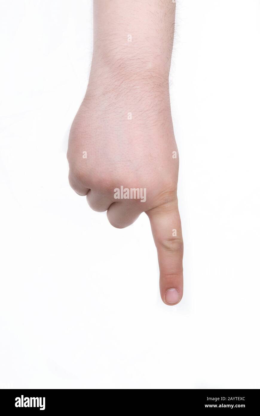 Male hand points with index finger Stock Photo - Alamy