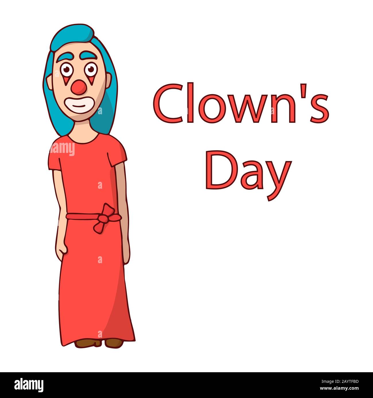 cartoon woman clown in red dress. clowns day. white background isolated ...