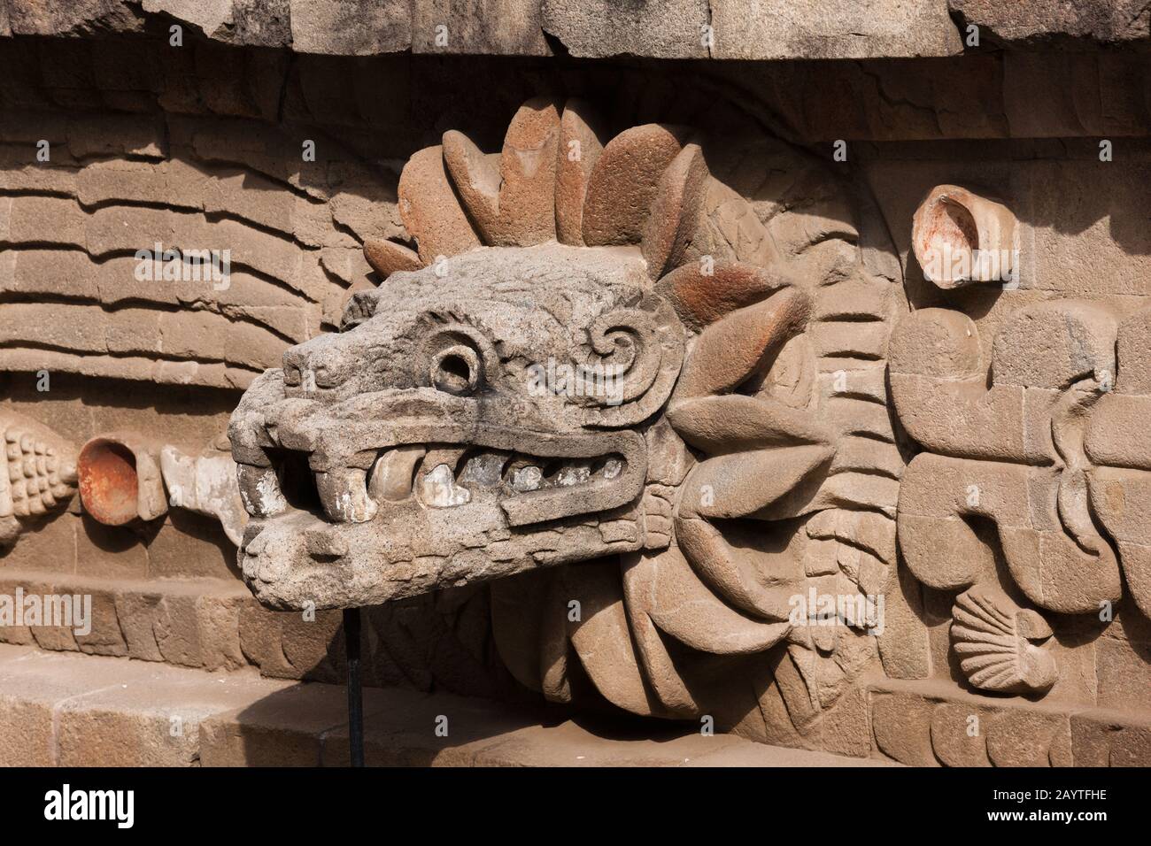 Feathered Serpent head of The temple of Quetzalcoatl, Teotihuacan, suburb of Mexico City, Mexico ...