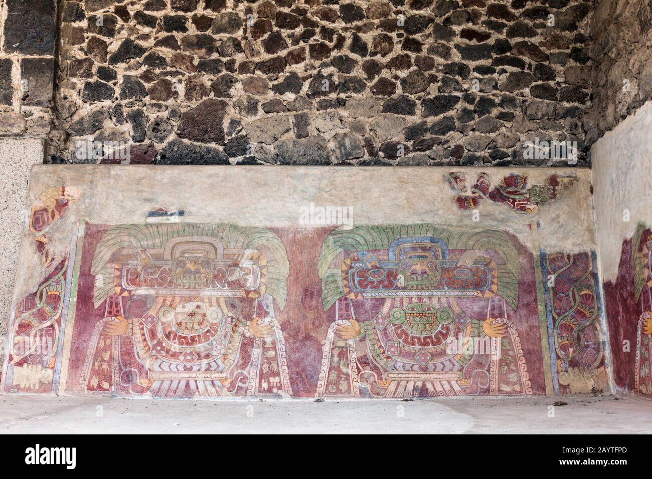 Mural paintings at Palace of Tetitla, Teotihuacan, suburb of Mexico ...