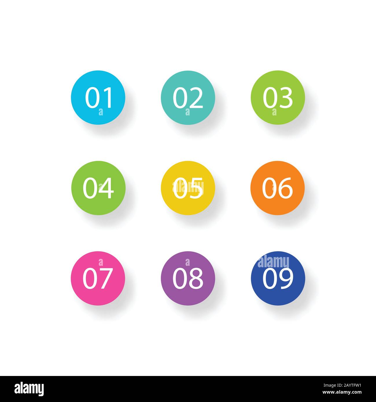 Number Bullet Points Flat Circles set on white background. Colorful ...