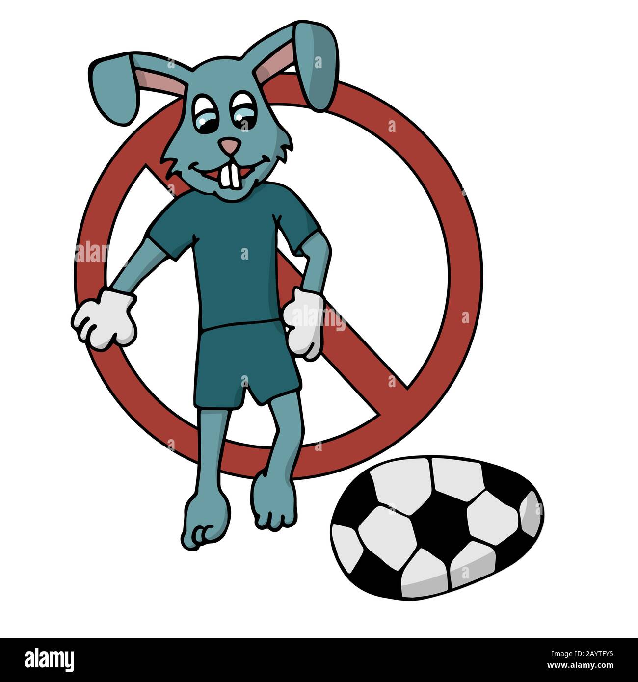 Easter bunny in a tracksuit kicks an Easter egg in the form of a soccer ...