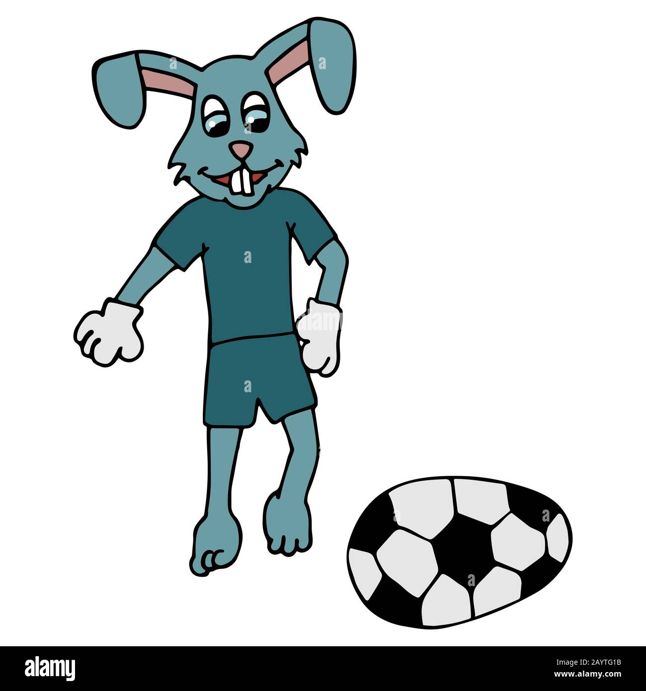 Easter bunny in a tracksuit kicks an Easter egg in the form of a soccer ...