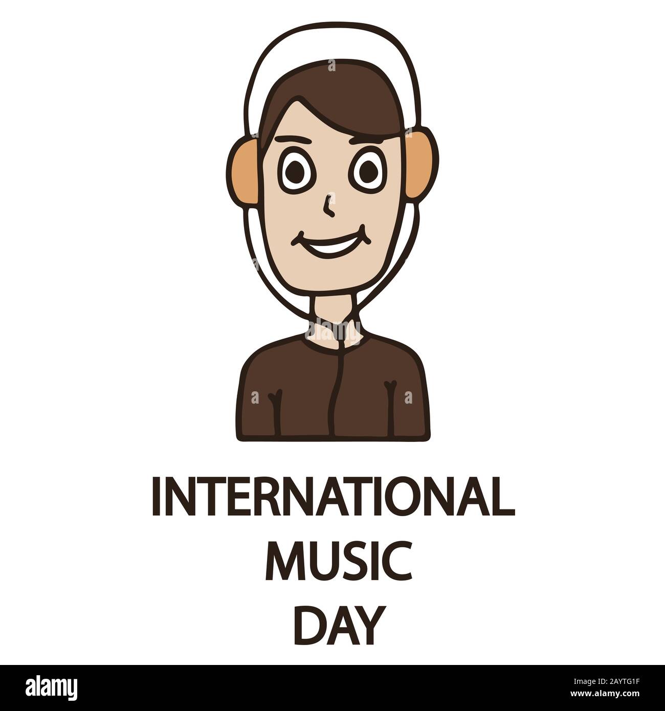 International Music Day isolated on white. man in headphones. Easy to ...