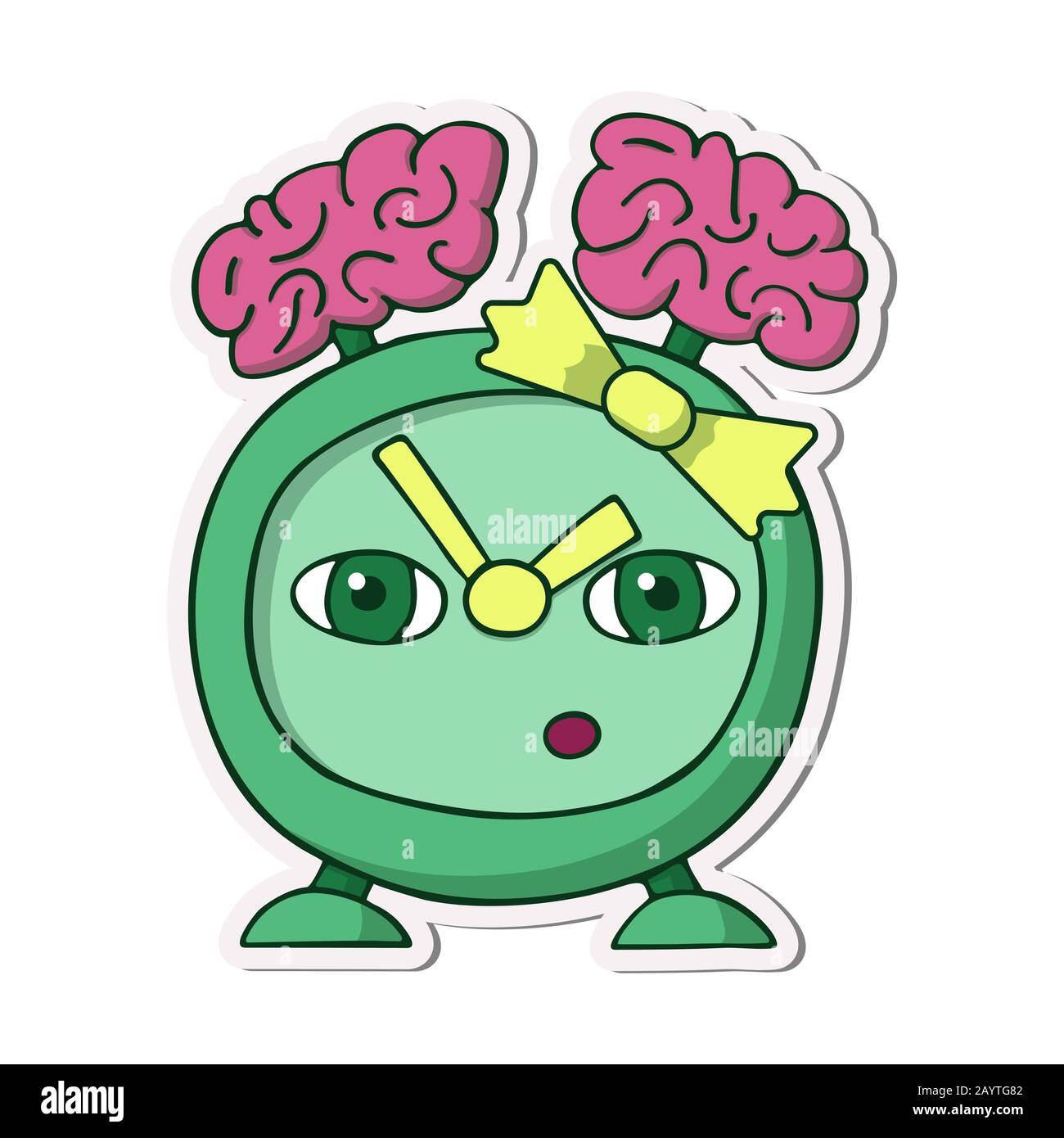 green old alarm clock girl with brains on the head instead of a bell ...