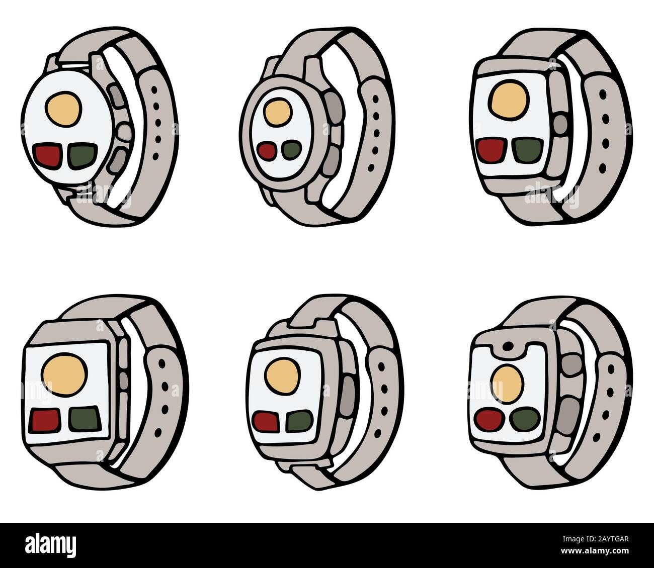 set of fitness tracker smart watch with heart rate monitor, cartoon ...