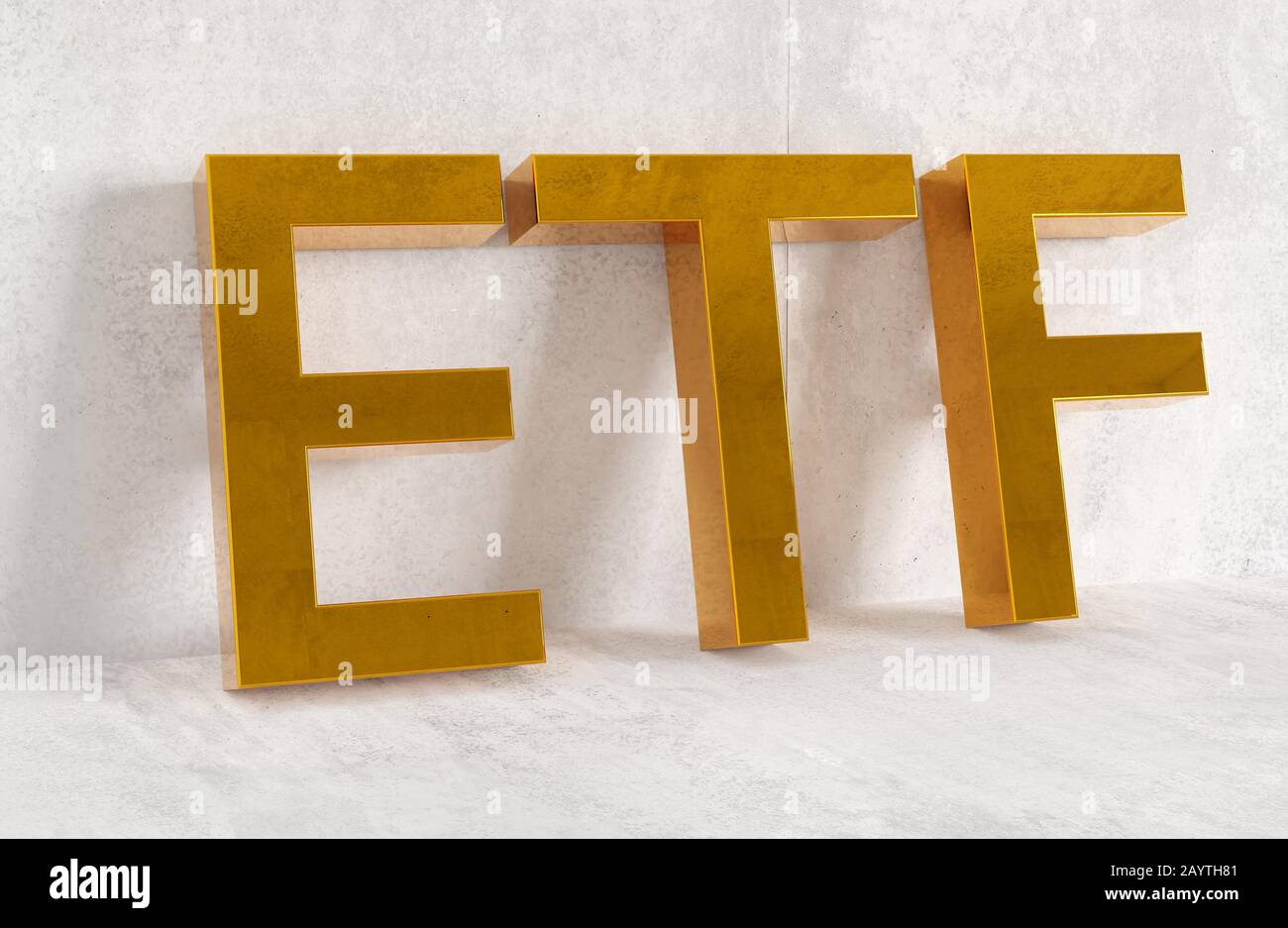 ETF - exchange traded funds - acronym in golden letters leaning against ...