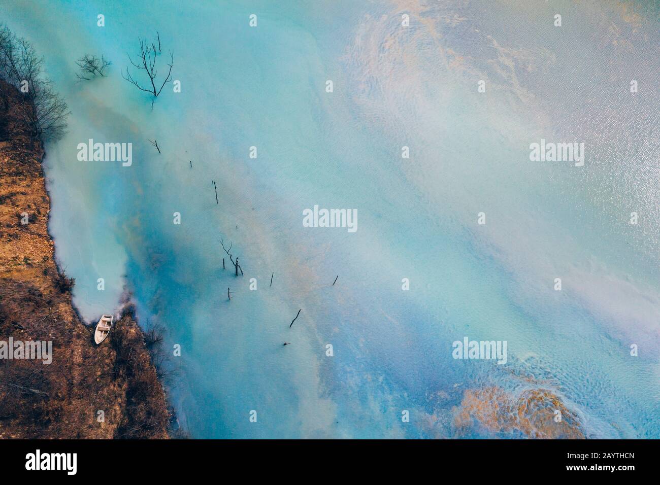 Drone view of contaminated, toxic water stream in Geamana, Romania ...