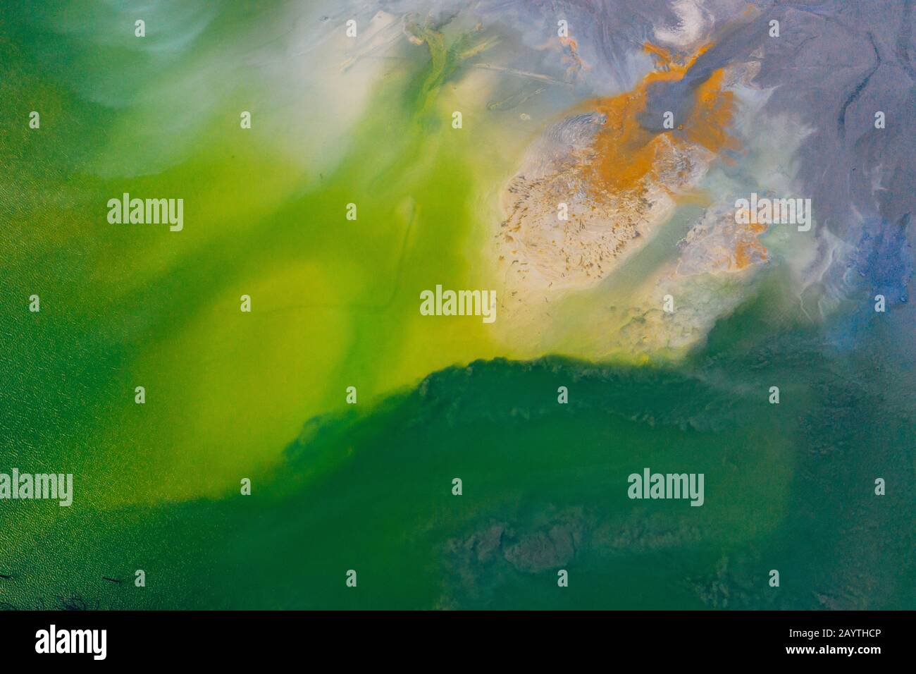 Drone view of contaminated, toxic water stream in Geamana, Romania ...