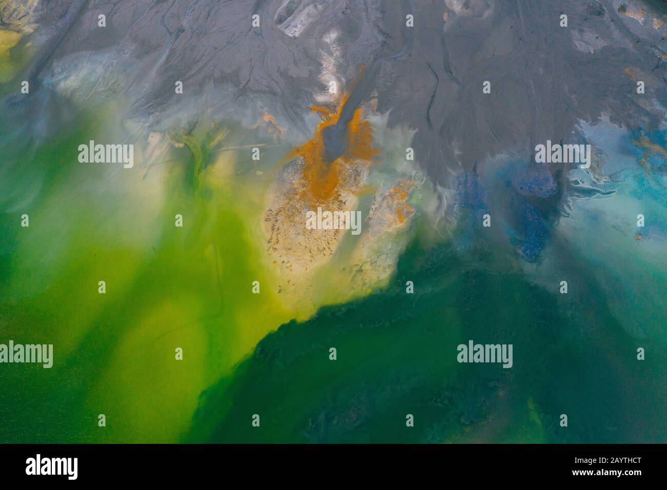 Drone view of contaminated, toxic water stream in Geamana, Romania ...