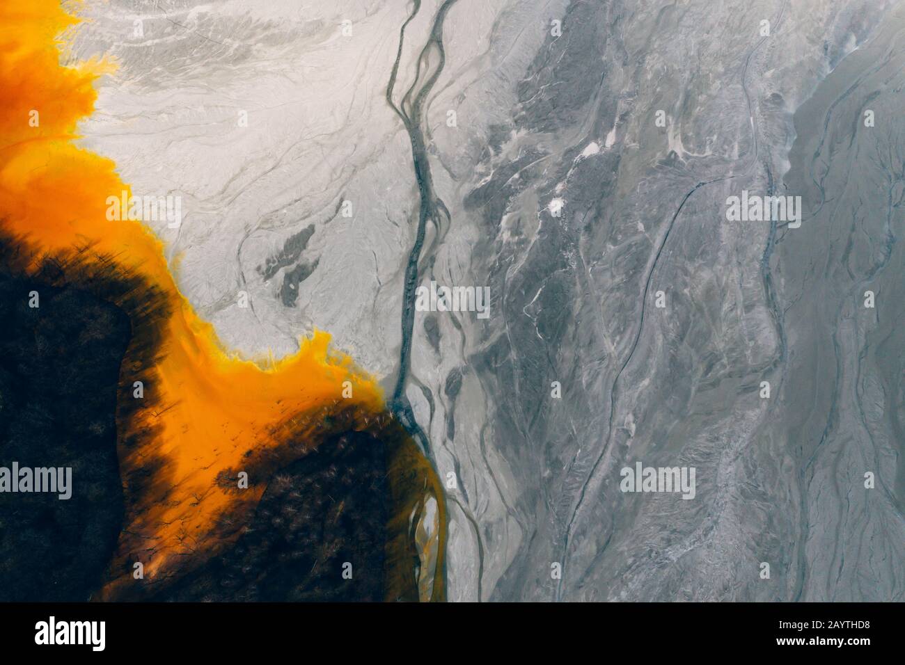Drone view of contaminated, toxic water stream in Geamana, Romania ...